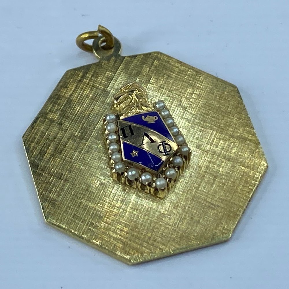 10k Fraternity Enamel Graduated Seed Pearl Plaid Text… - Gem